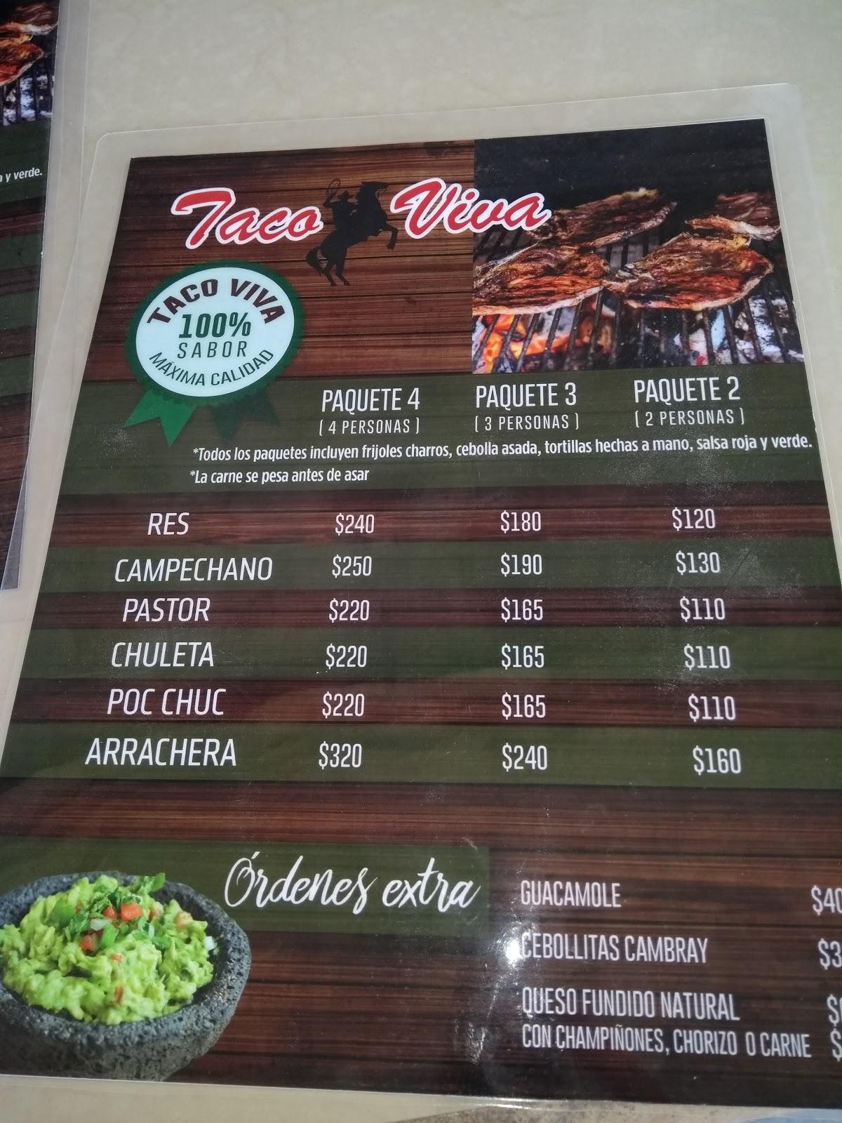 Carta del restaurante taco viva, Chetumal