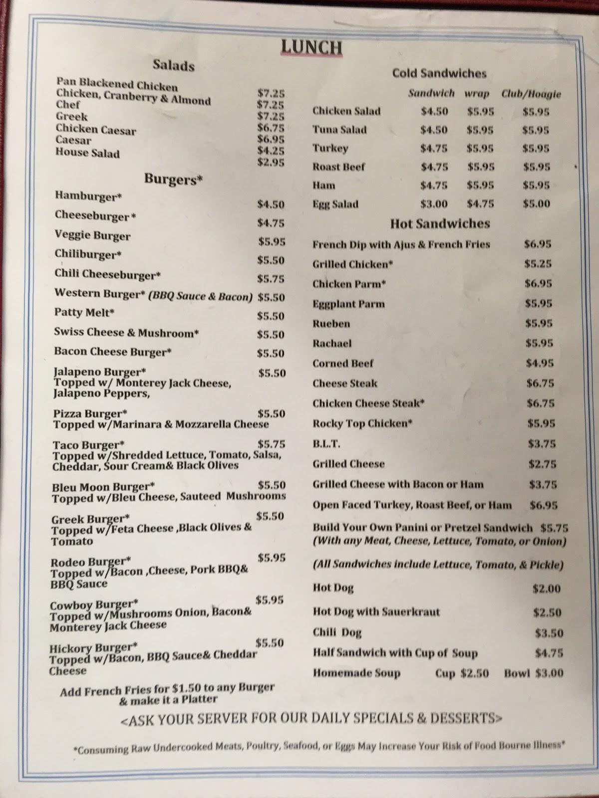 Menu at Belmont Cafe, Waymart