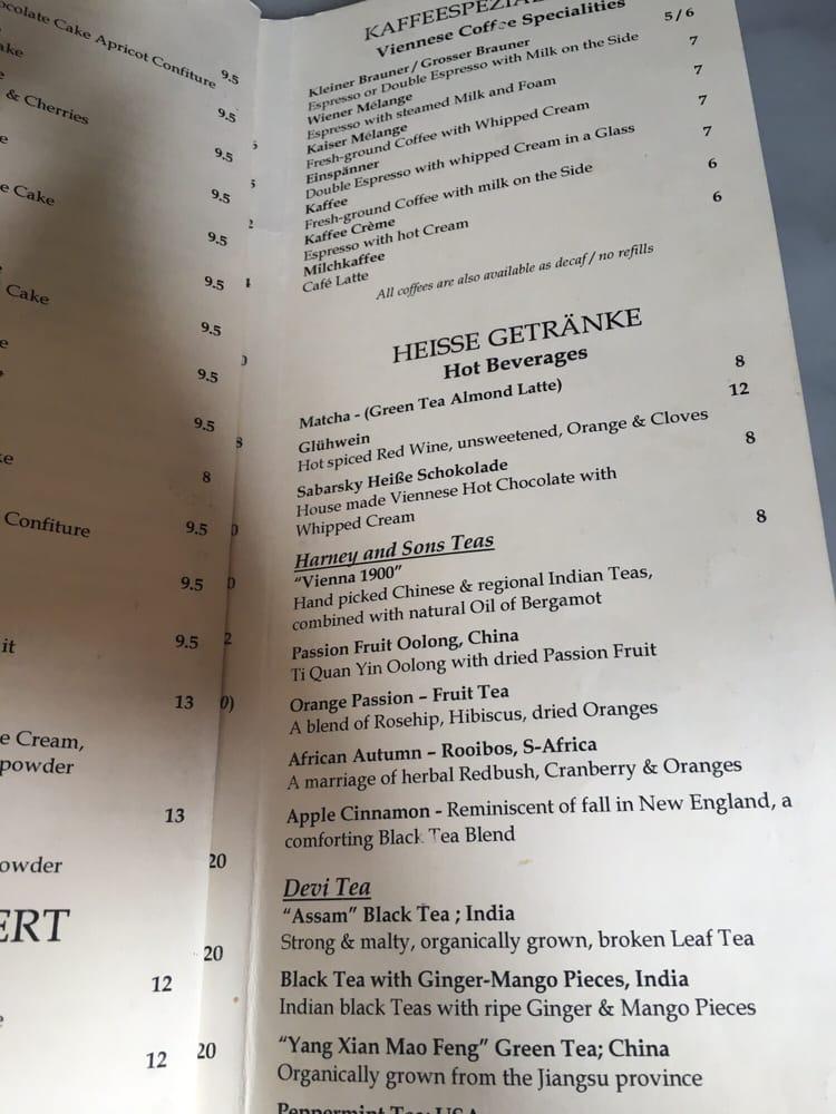 Menu at Café Sabarsky, New York City