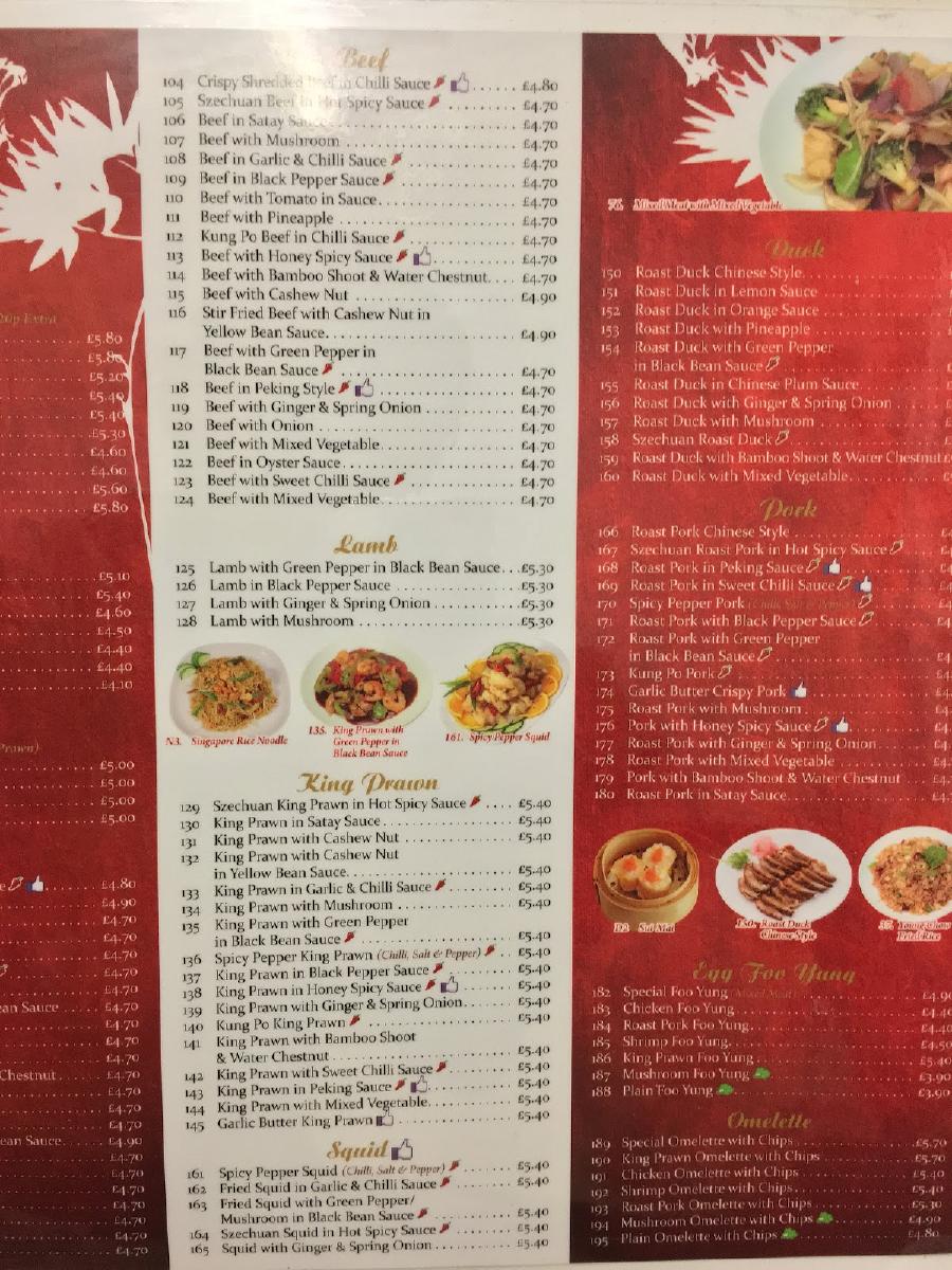 Menu at Causeway Bay Chinese fast food, Gosport