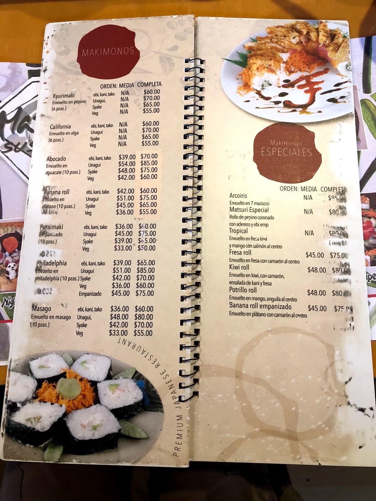 Carta de Matsuri Sushi Bar Gavilanes, La Tijera