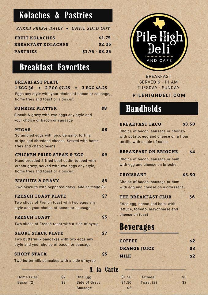 Menu at Pile High Deli desserts, Burleson