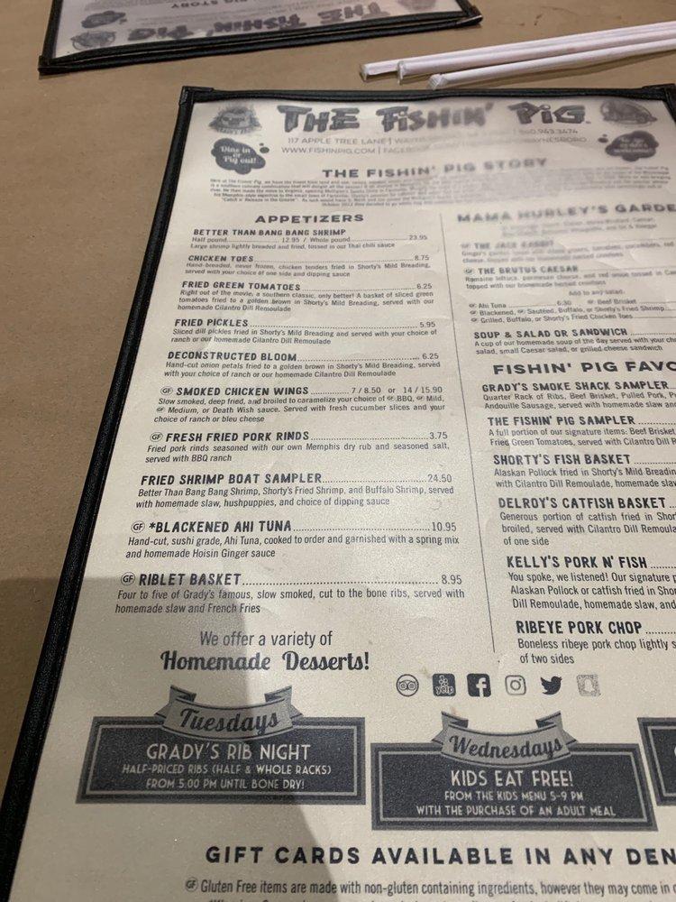 Menu at The Fishin' Pig Waynesboro BBQ, Waynesboro