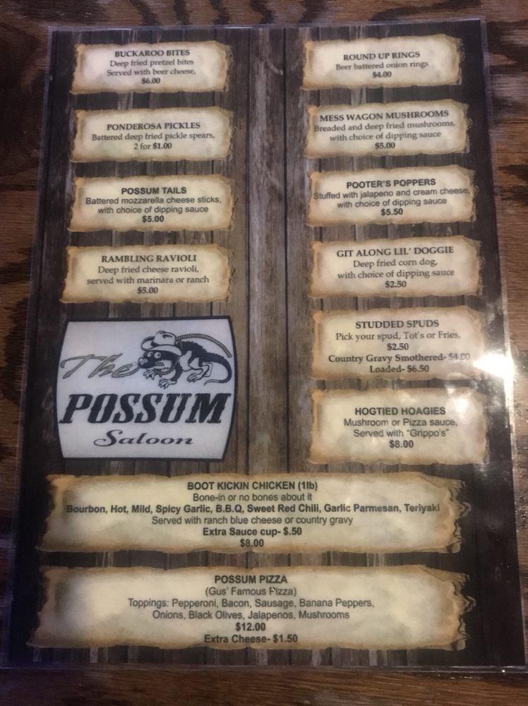 Menu at The Possum Saloon pub & bar, Hidden Valley