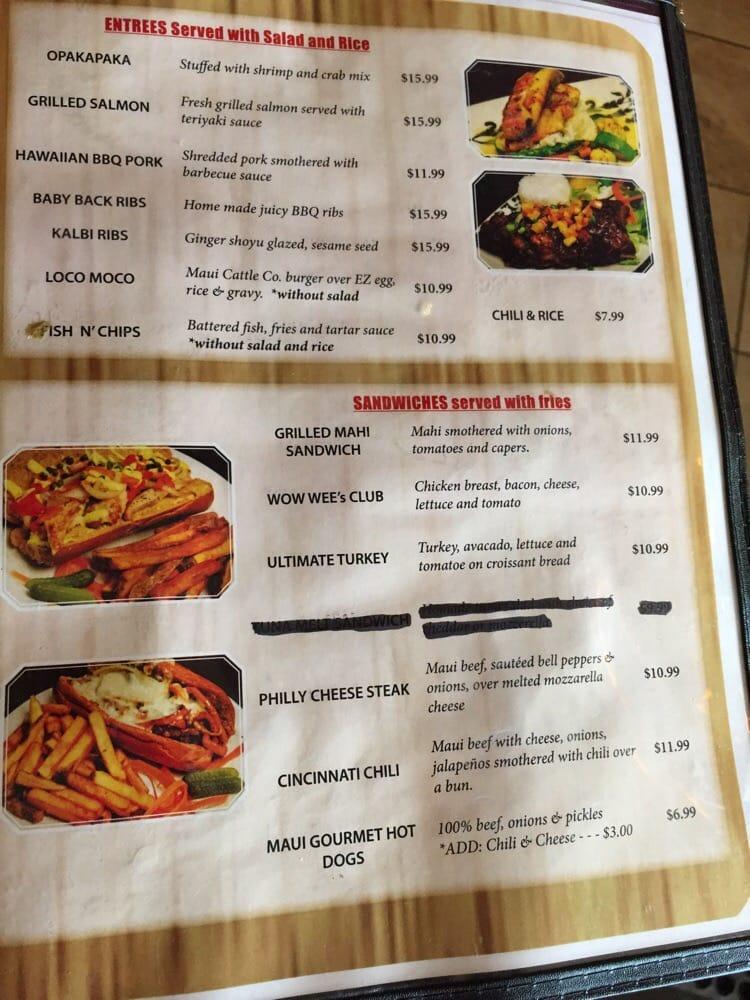 Menu at Wow-Wee Maui's Kava Bar and Grill, Kahului