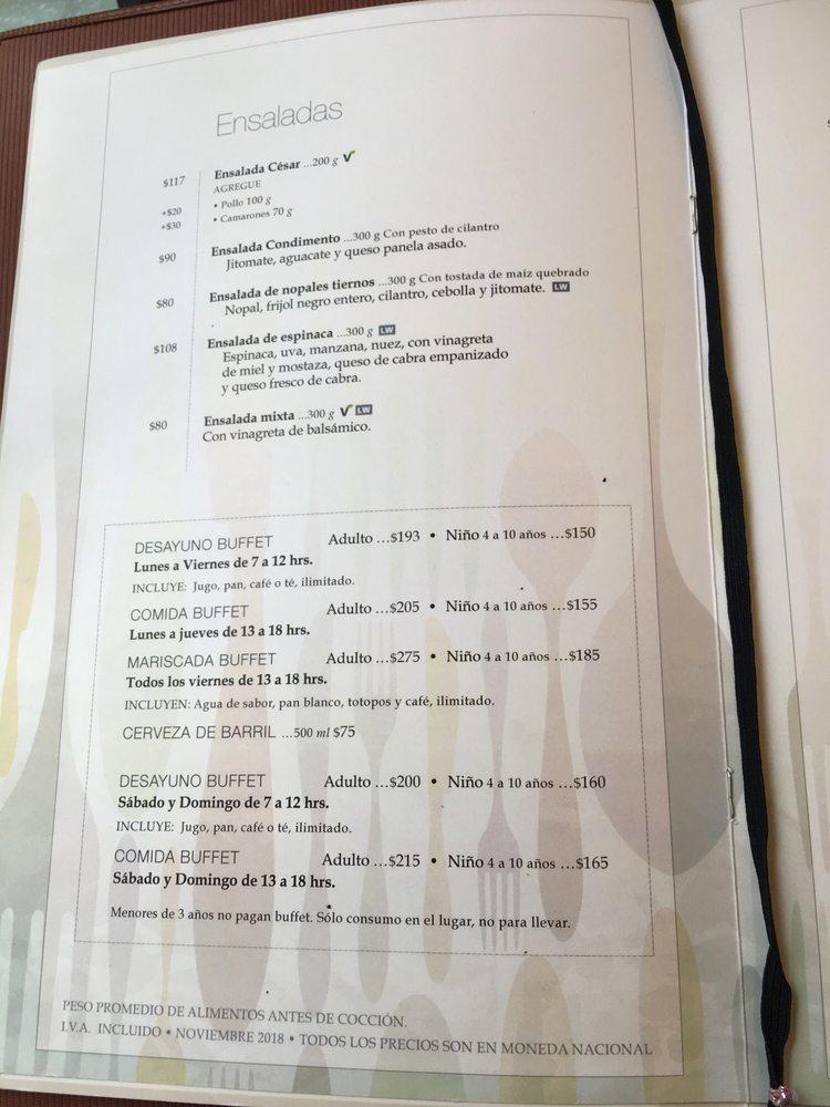 Menu at Condimento restaurant, Ciudad López Mateos, Av. Paseo de la ...