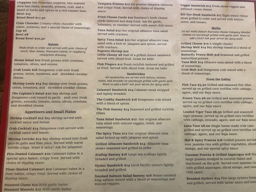 Menu at Crescent Seafood restaurant, Crescent City