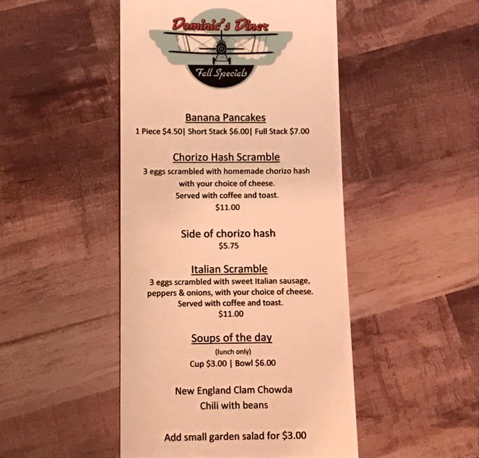 Carta del restaurante Dominic's Diner, North Andover