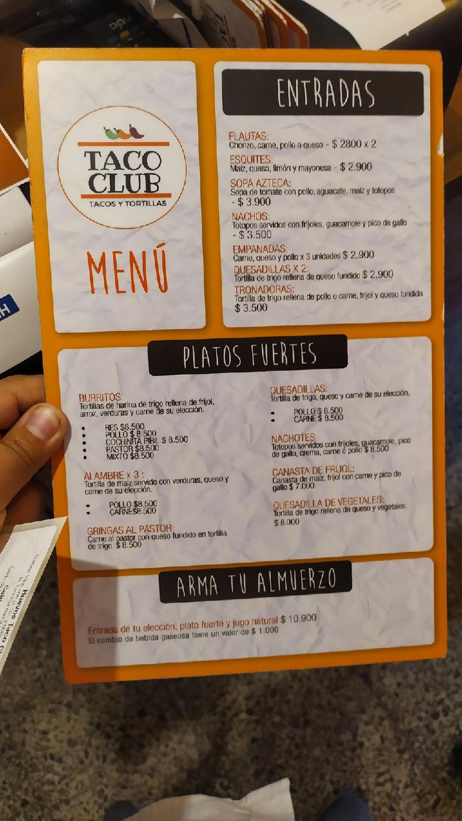 Menu at TACO CLUB (Tacos Y Tortillas), Bogotá