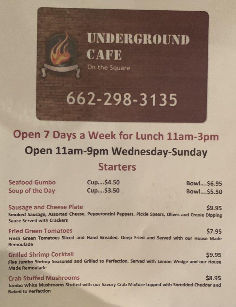 Menu at Underground Cafe, Hernando