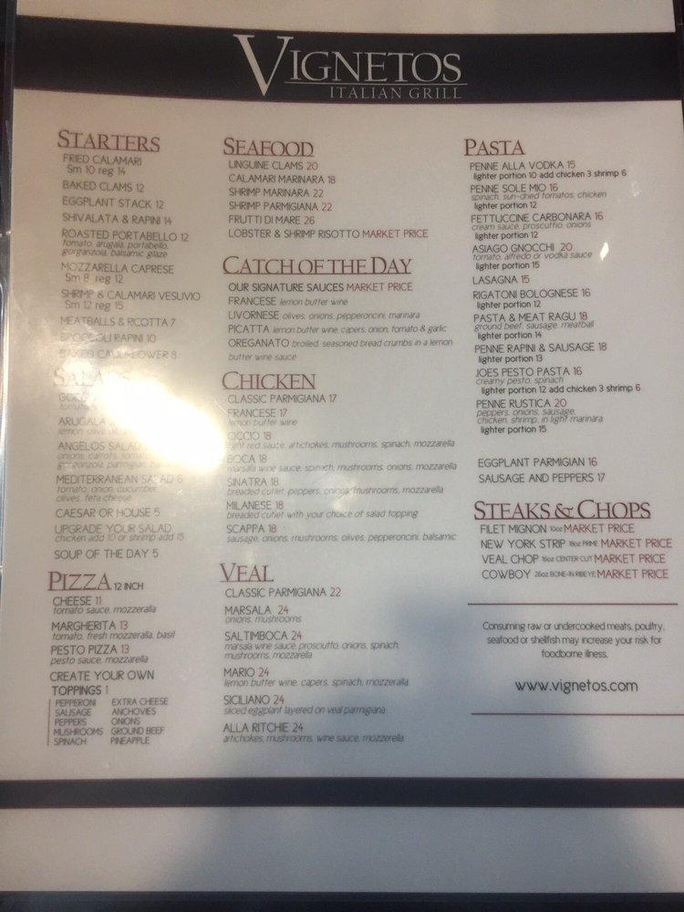 Menu at Vignetos Italian Grill pub & bar, Plantation, S University Dr