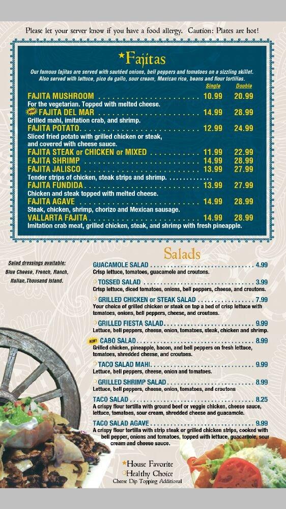 Menu at Agaves Mexican Grill restaurant, Ferdinand