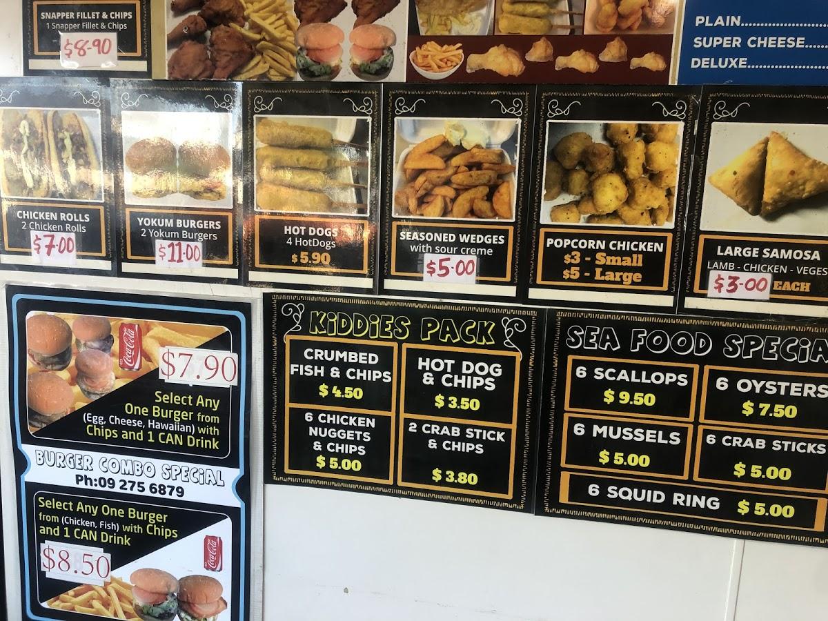 Menu at Airport Takeaways fast food, Auckland
