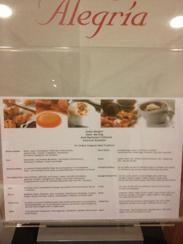 Menu at Alegria Restaurant, Frankfurt