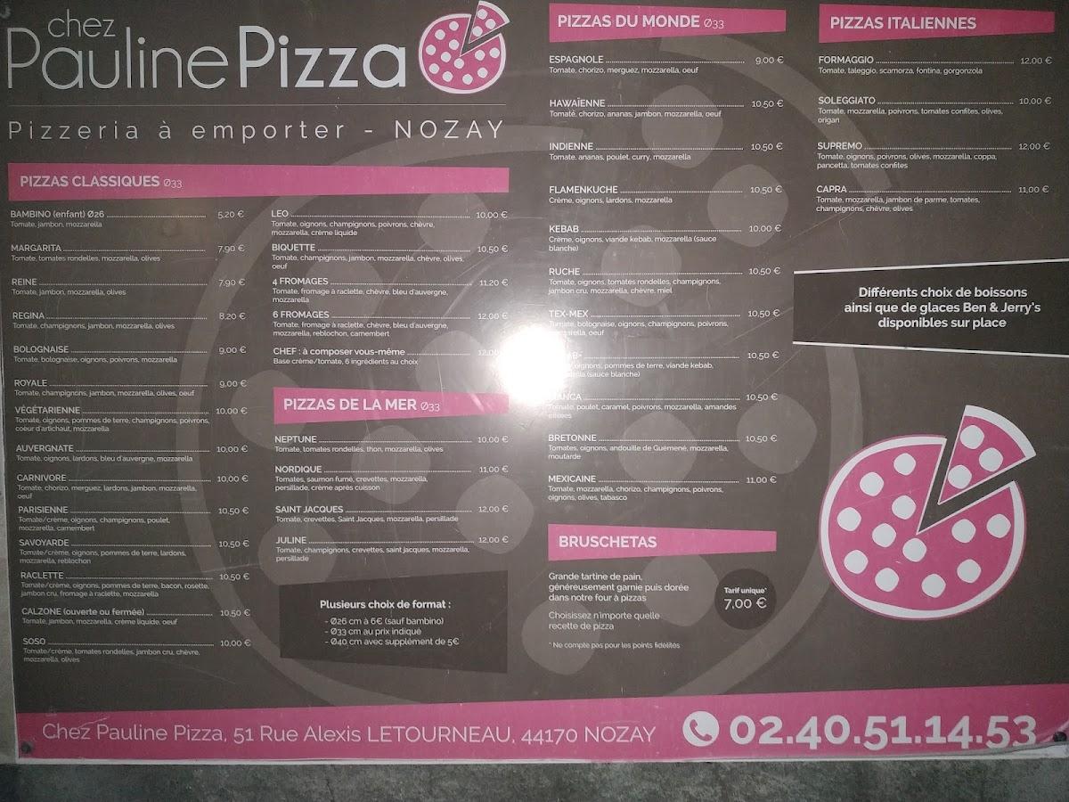 Carta del restaurante Chez Pauline Pizza, Nozay