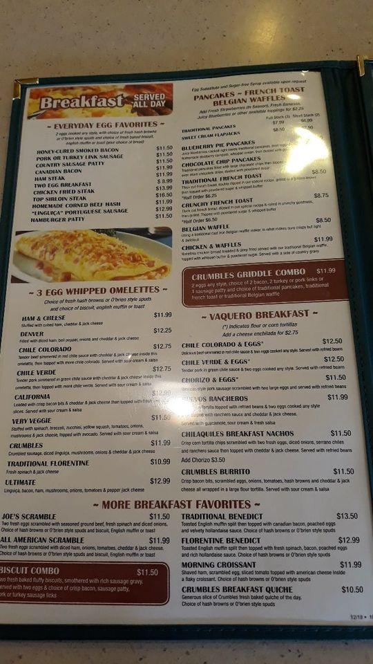 Menu at Crumbles Cafe & Bake Shop, Santa Maria