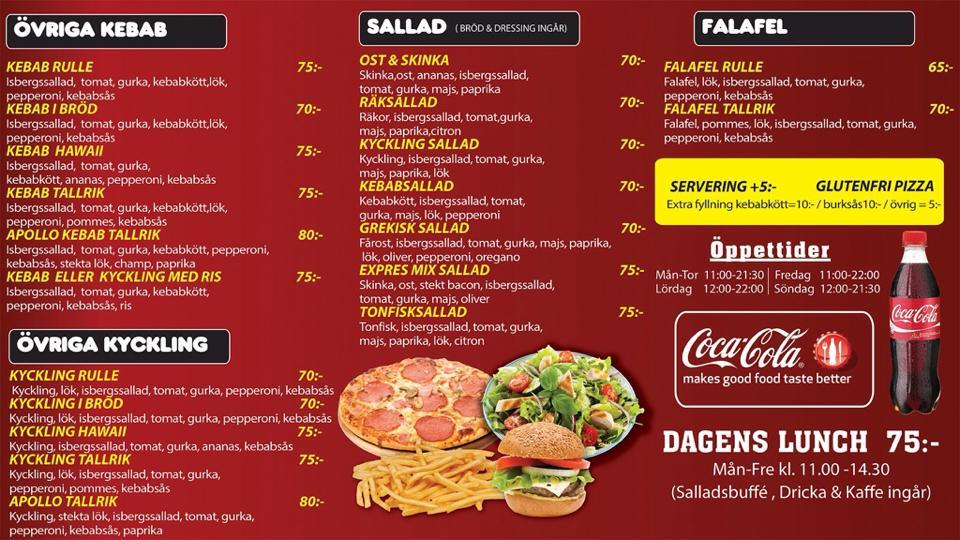 Menu at Dallas Pizzeria, Svenljunga