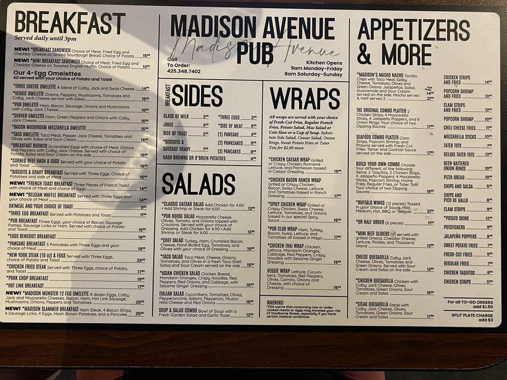 Menu at Madison Avenue Pub, Everett