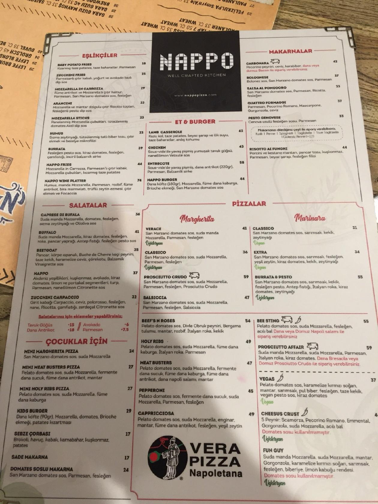 Menu at NAPPO Pizza Mavibahçe, Izmir