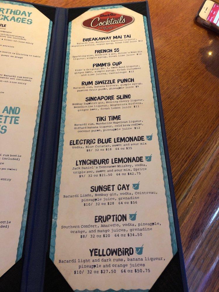 Menu at Shark Bar, St. Louis