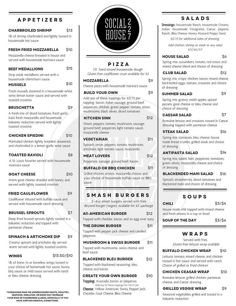 Menu at Social House 227 pub & bar, Warrenton