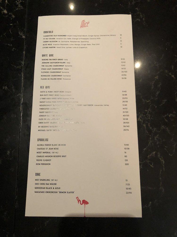 Menu at Alice pub & bar, Dallas
