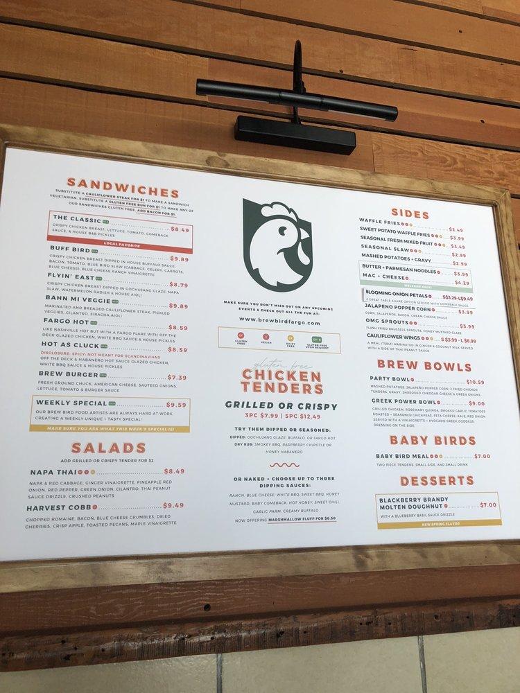 Menu at Brew Bird restaurant, Fargo