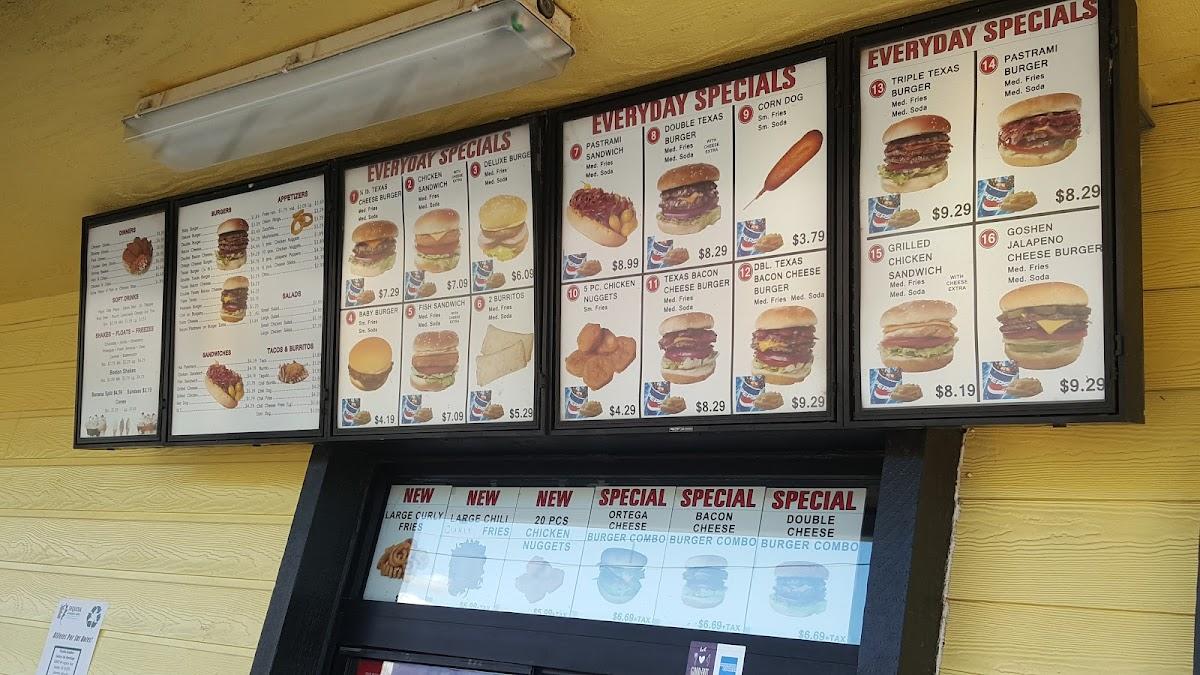 Menu at Buzz's Drive In fast food, Goshen