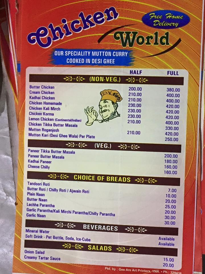 Menu at Chicken World, Yamuna Nagar