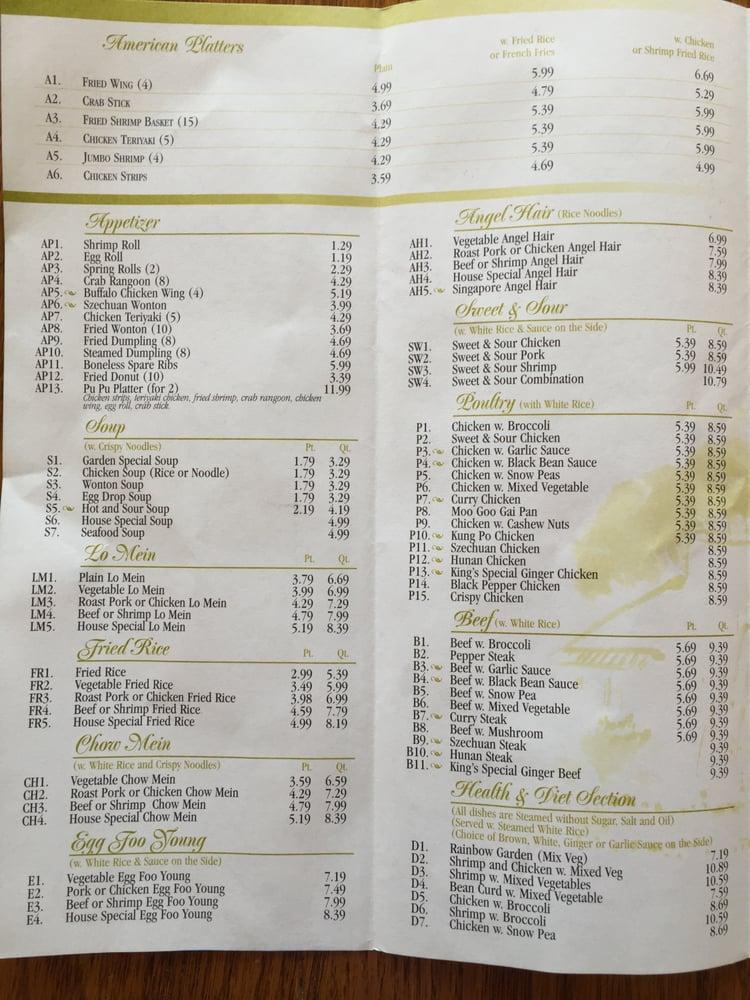 Menu at China King restaurant, Saint Joseph
