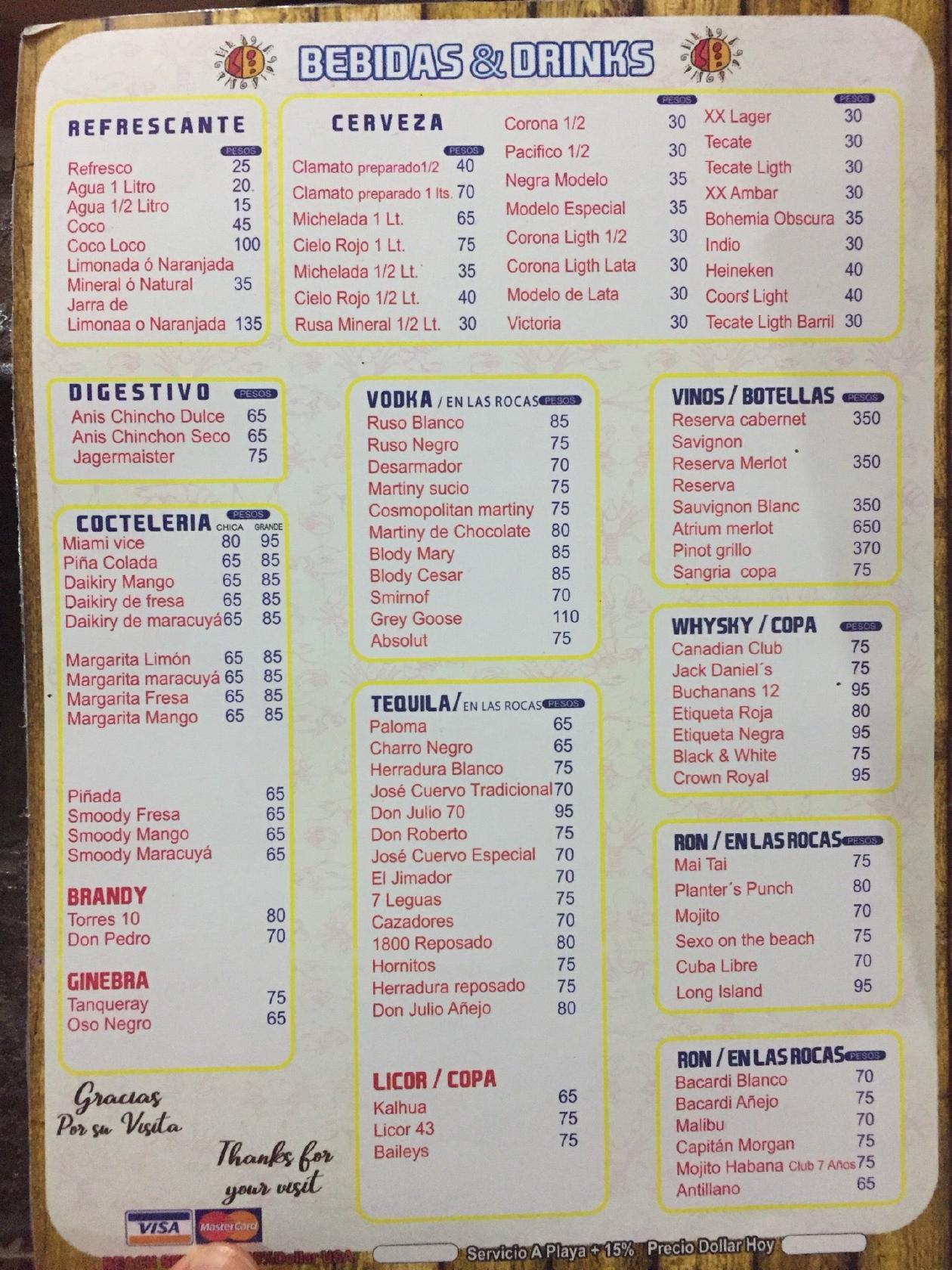 Menu at EL OASIS DEL HOLI pub & bar, Puerto Vallarta