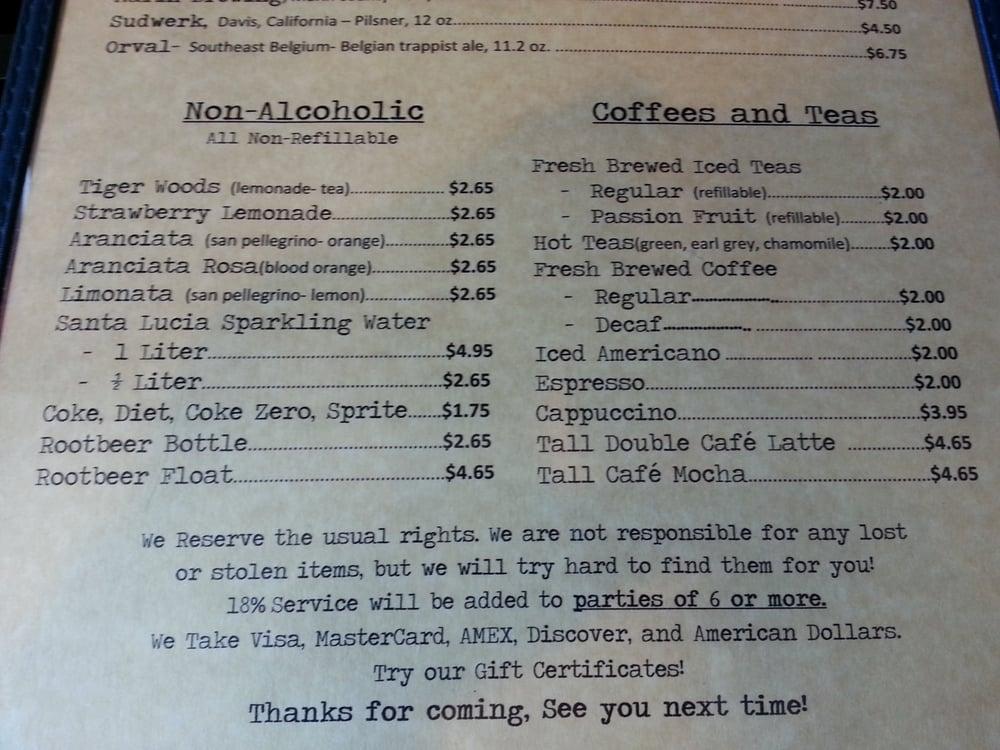 Menu at La Tavolata restaurant, Artesia