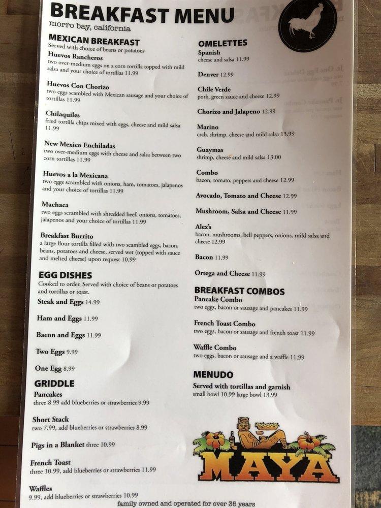Menu at Maya Restaurant, Morro Bay, 560 Embarcadero