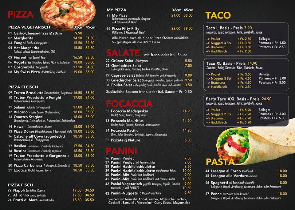 Menu at My-Pizza, Basel