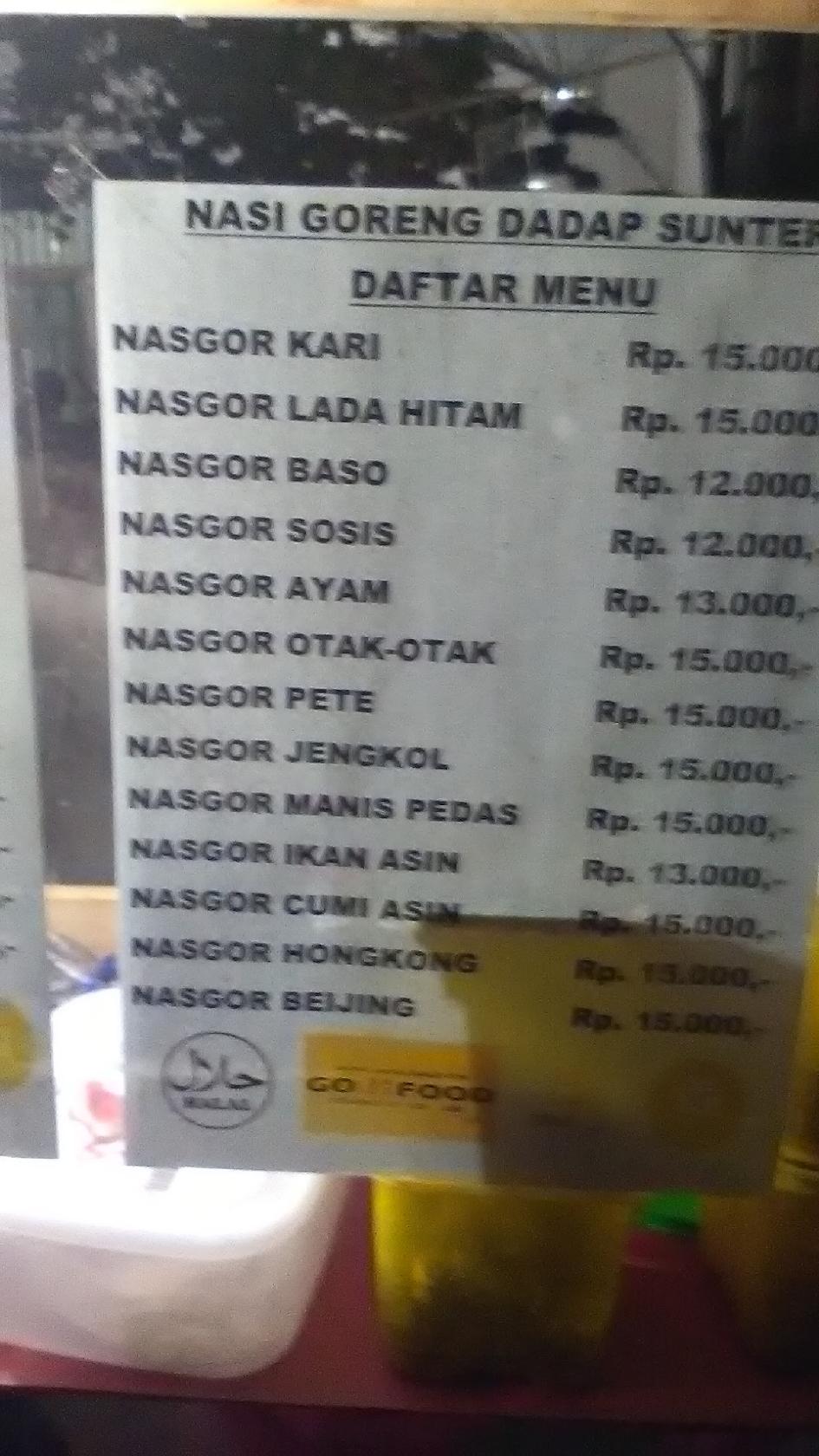 Menu at NASI GORENG DADAP SUNTER restaurant, North Jakarta, Jl. Dadap No.5