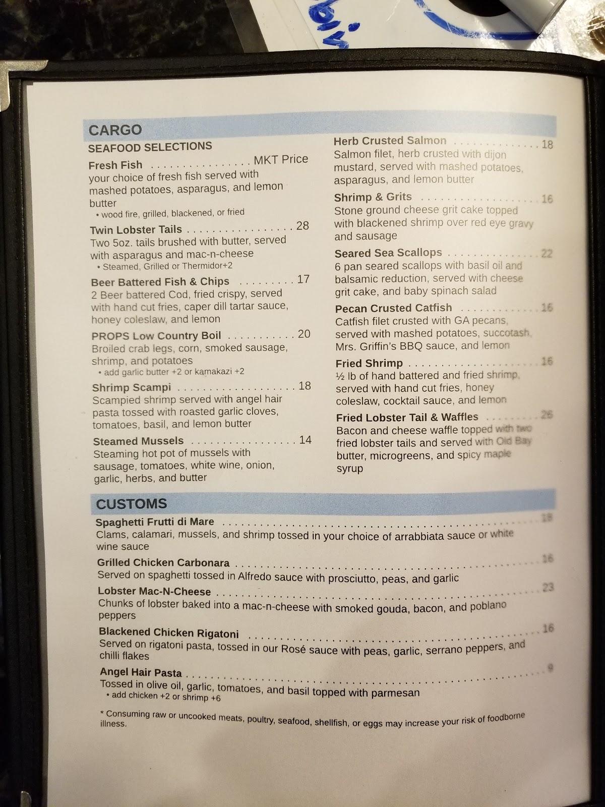 Menu at Props Steak and Seafood Restaurant, Warner Robins