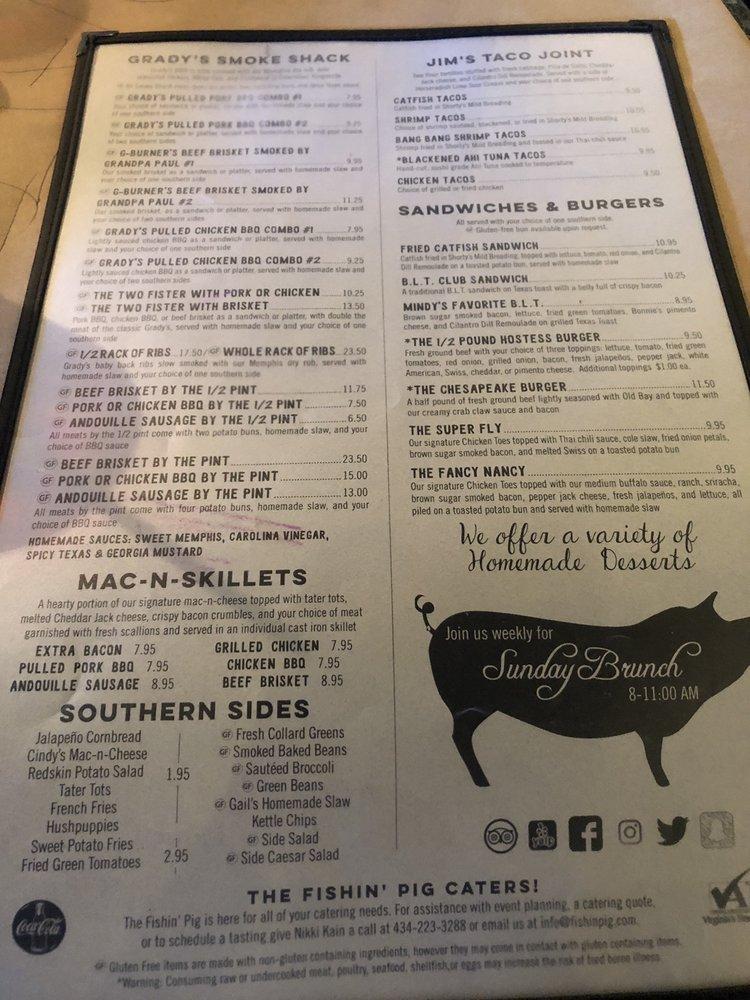 Menu at The Fishin' Pig BBQ, Farmville, Farmville Rd