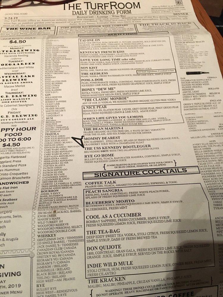 Menu at The Turf Room pub & bar, North Aurora