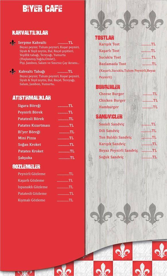 Menu at The Biyer Cafe, Alanya