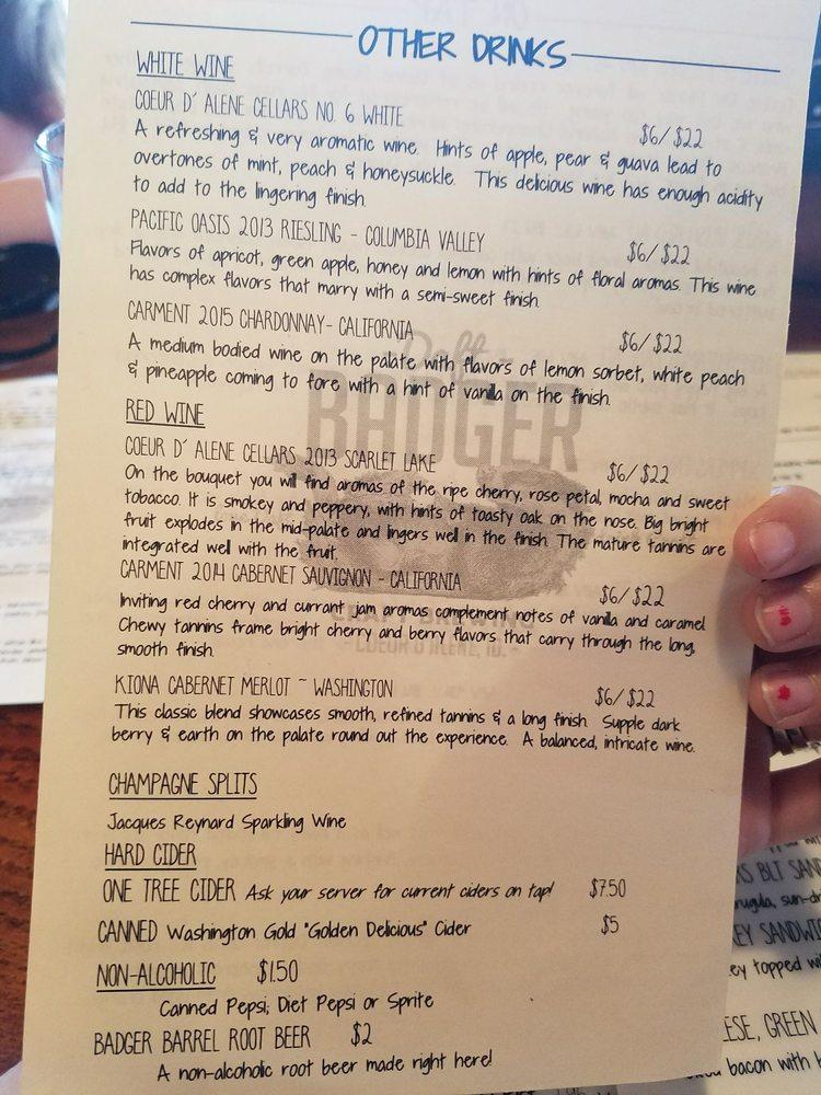 Menu at Daft Badger Brewing pub & bar, Coeur d'Alene