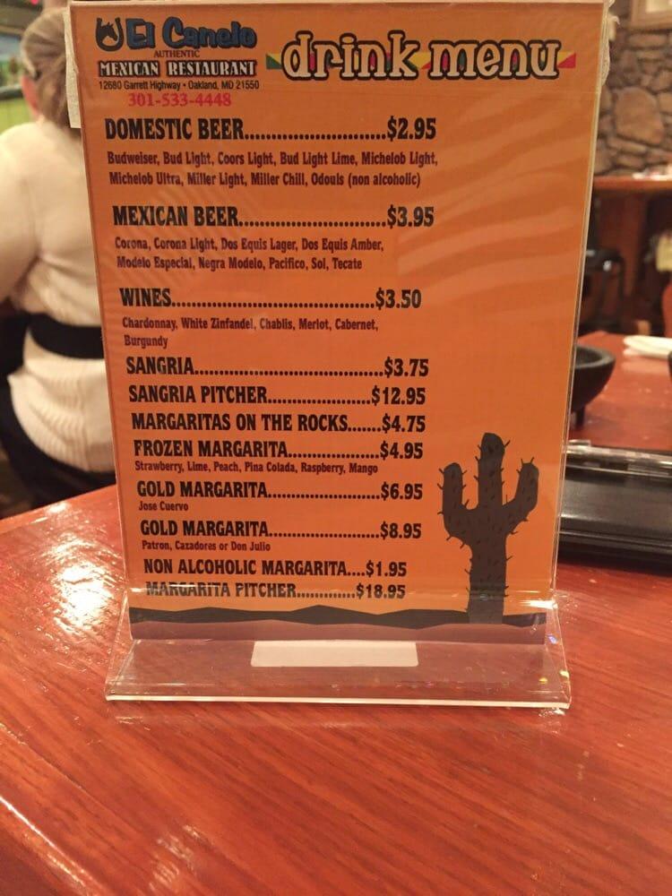 Menu at El Canelo Restaurant, Oakland