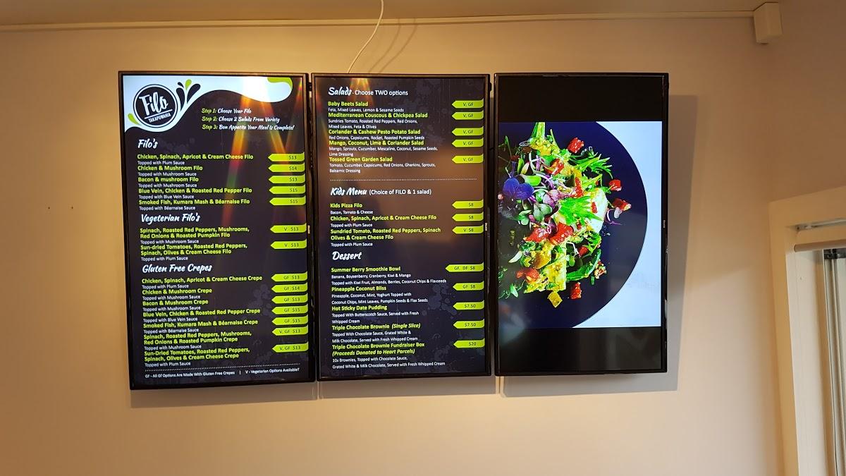 Menu at Filo fast food, Porirua, 1C Hagley St