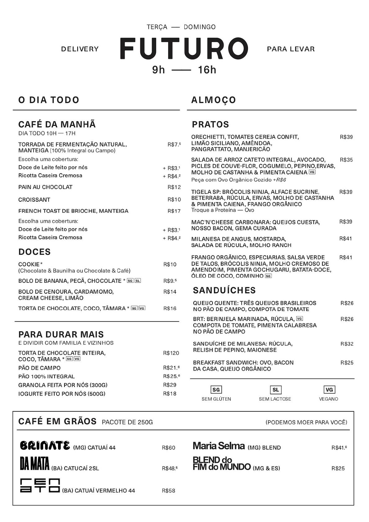 Menu em FUTURO Refeitório café, São Paulo