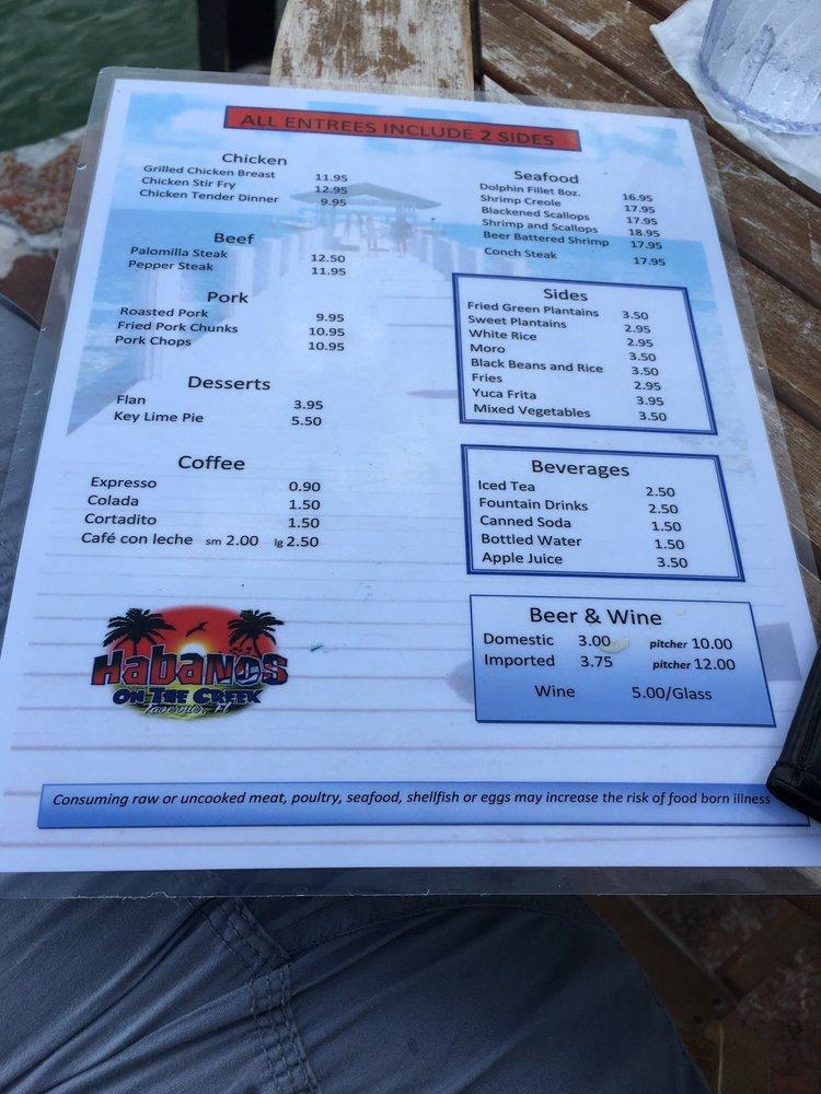 Menu at Habanos On The Creek restaurant, Tavernier
