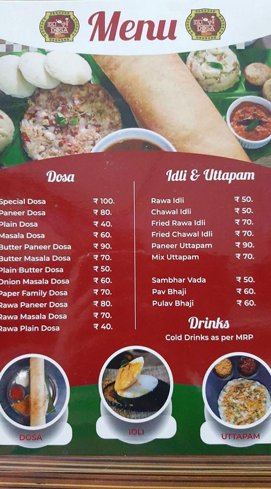 Menu at Idli Ka Dosa, Lucknow
