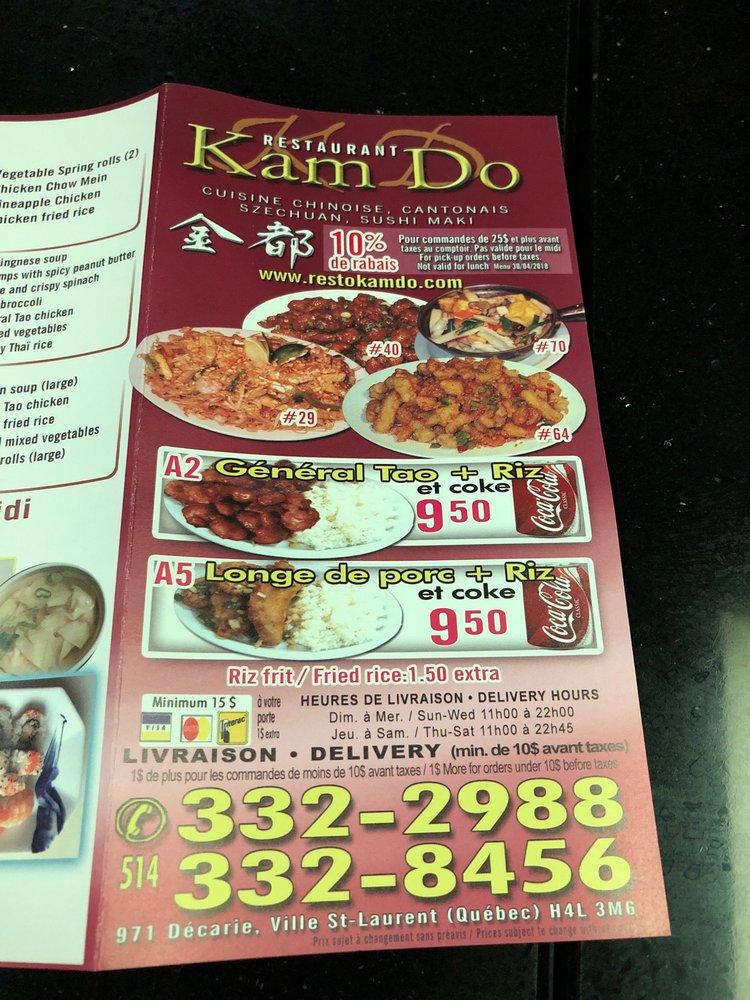 Menu at Restaurant Kam Do, Montréal