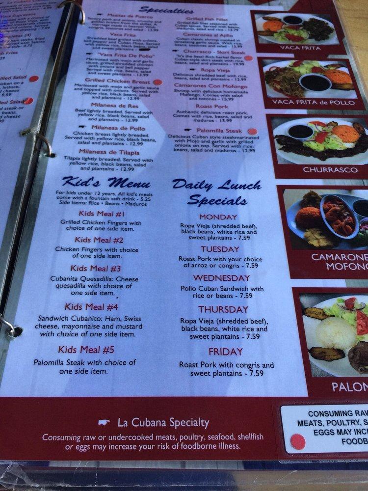 Carta del restaurante La Cubana, Marietta, 45 South Marietta Pkwy SW