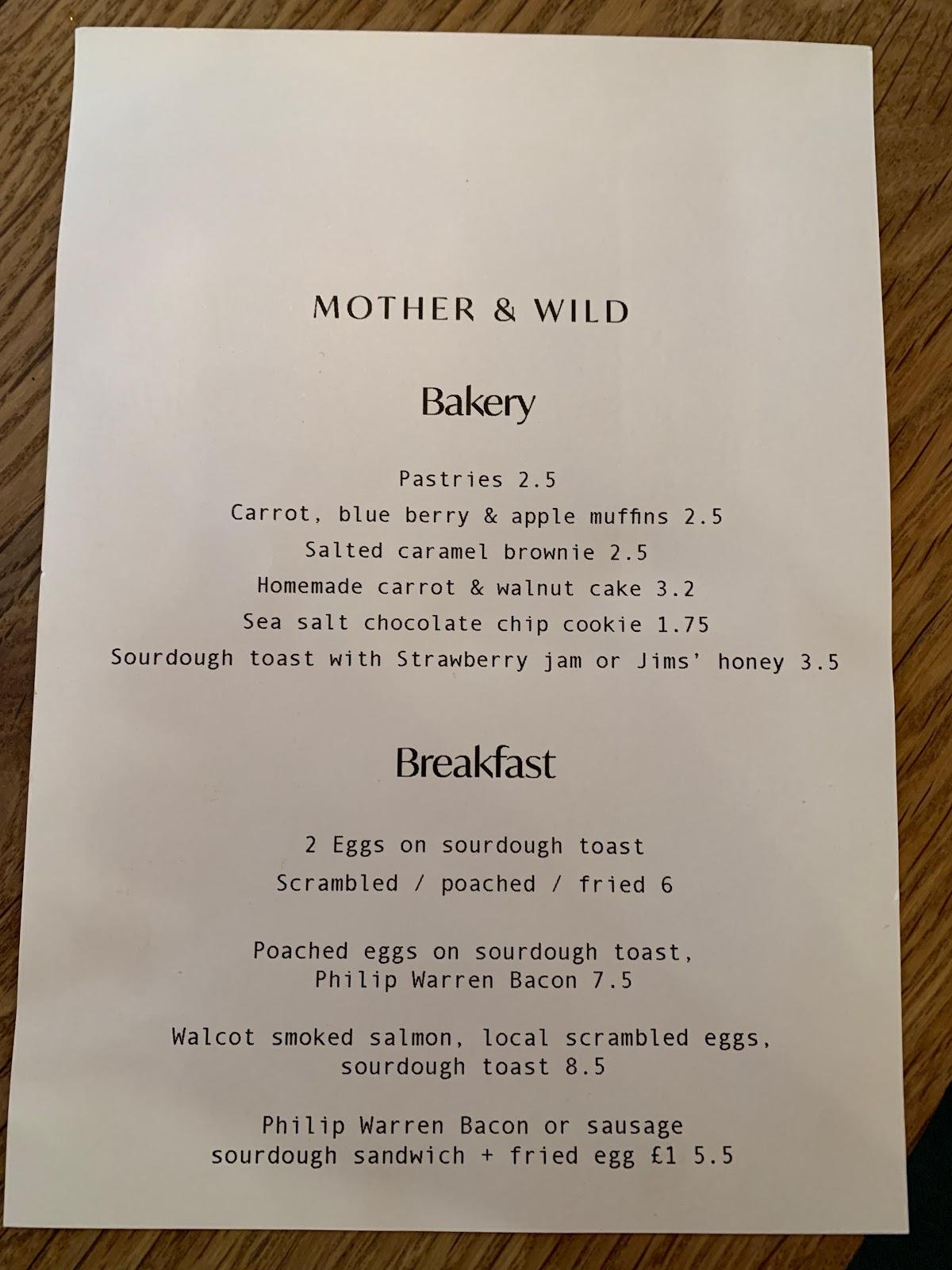 Menu at Mother & Wild restaurant, Corsham, 8 High St