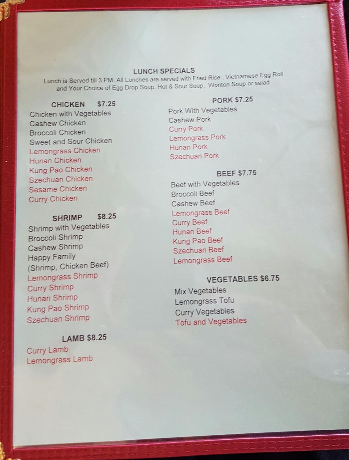 Menu at Pho Lan restaurant, Loveland, 296 E 29th St