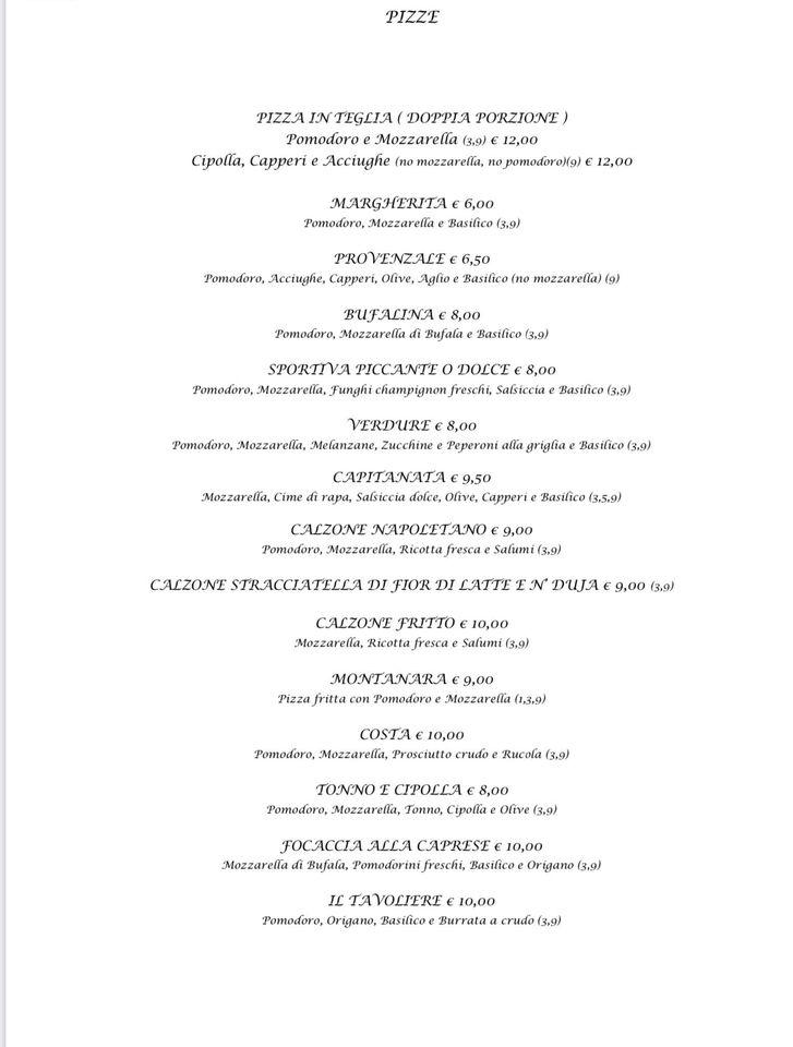 Menu da Ristorante Pizzeria Costa, Cinisello Balsamo